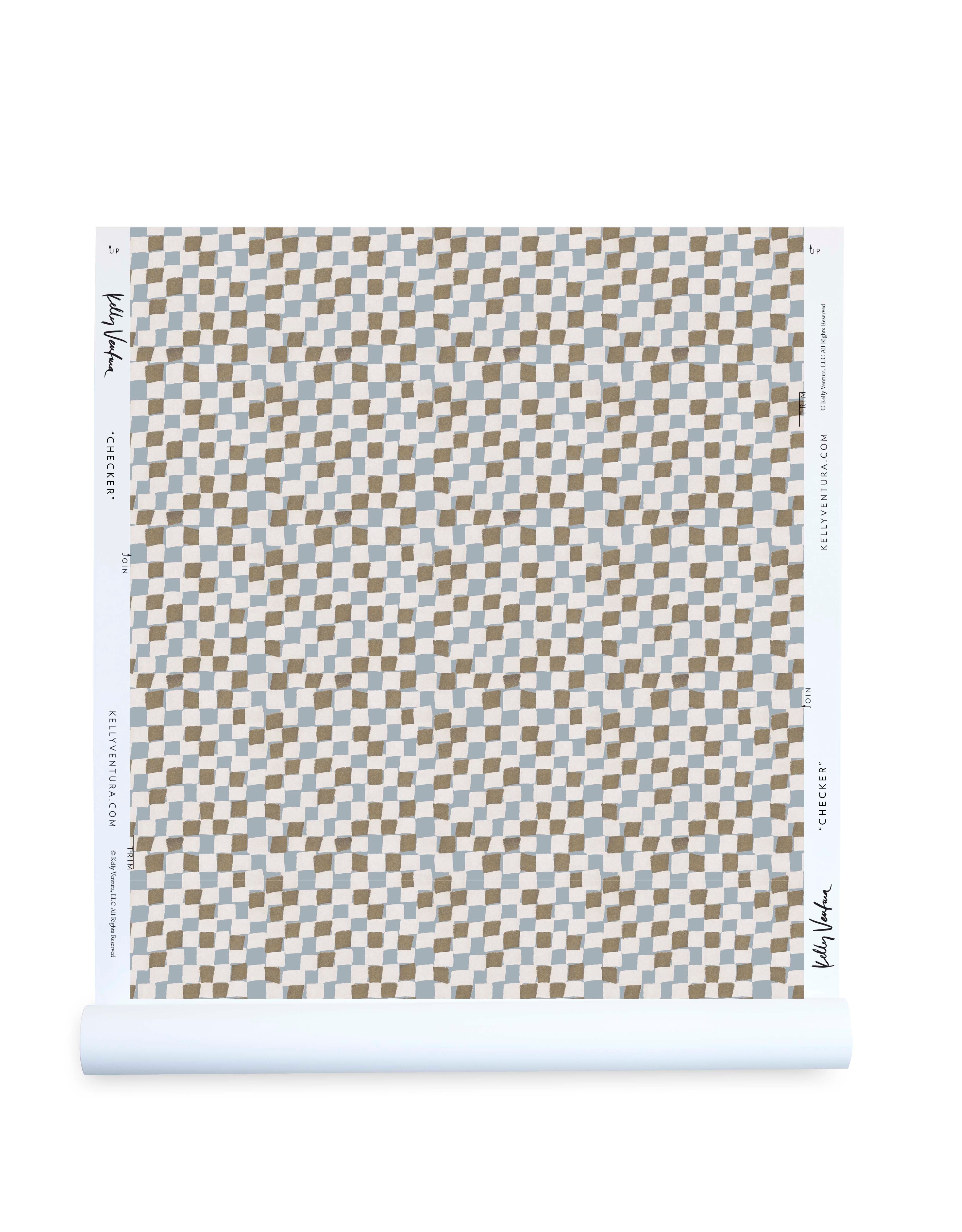 Checker Wallpaper in Sky – Kelly Ventura Design
