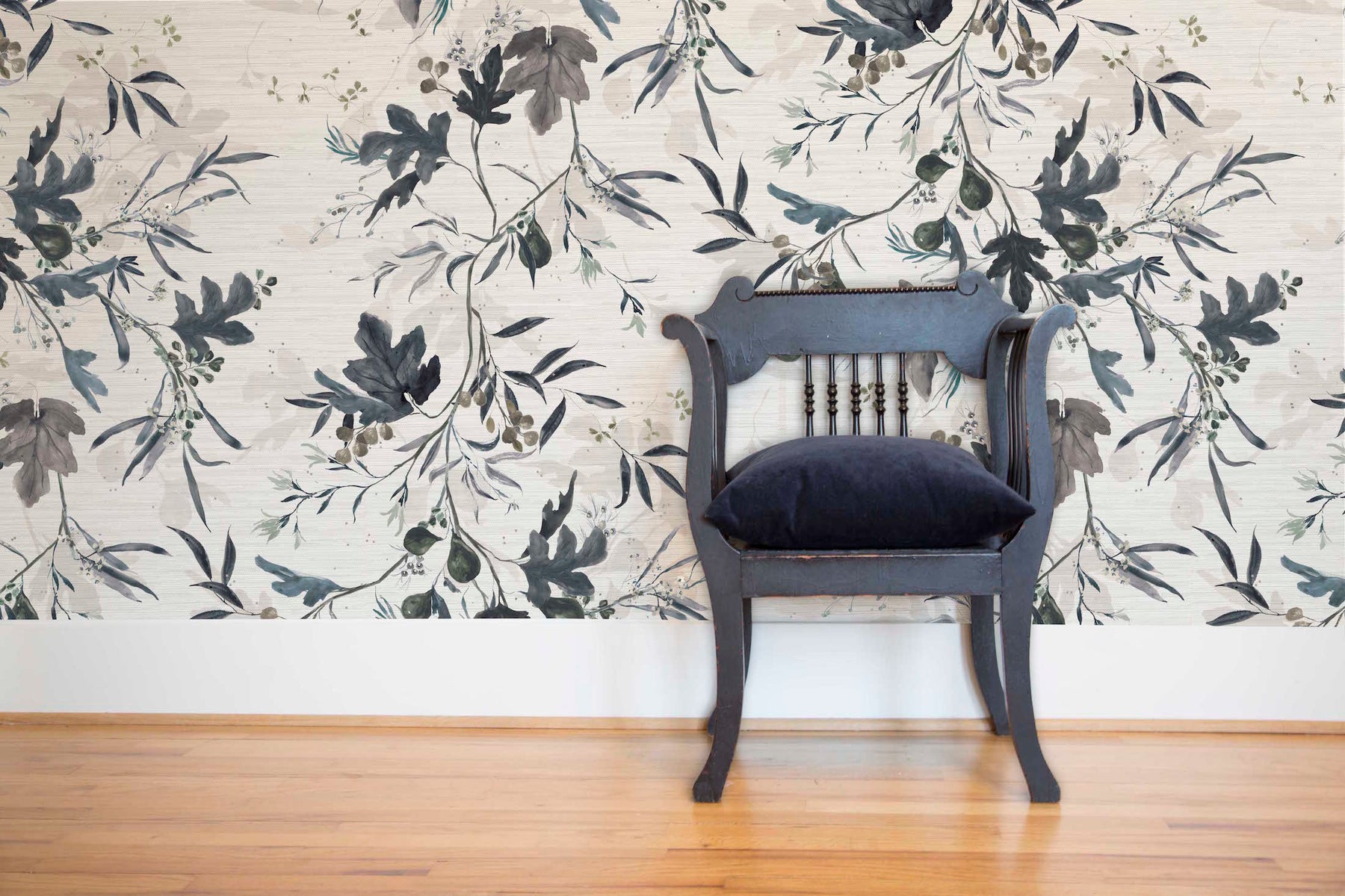 Fig Wallpaper in Indigo on Grasscloth – Kelly Ventura Design